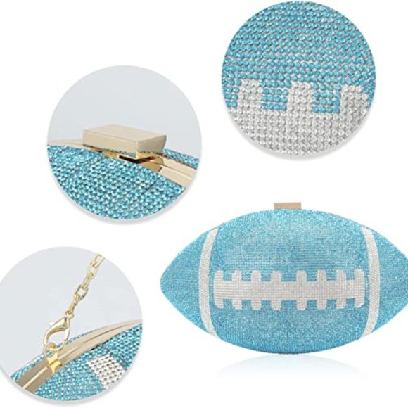 Bags | Blue Rhinestone Football Shaped Rugby Quirky Bag Purse Shoulder ...